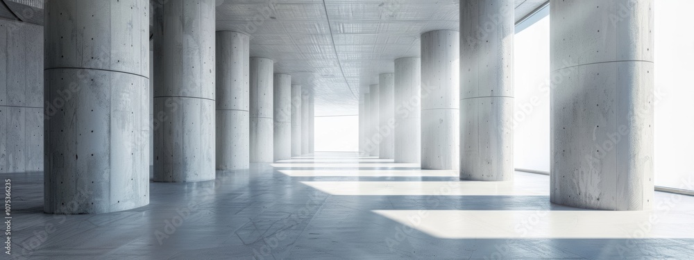 Futuristic Processing Facility, expansive concrete columns, vacant ...