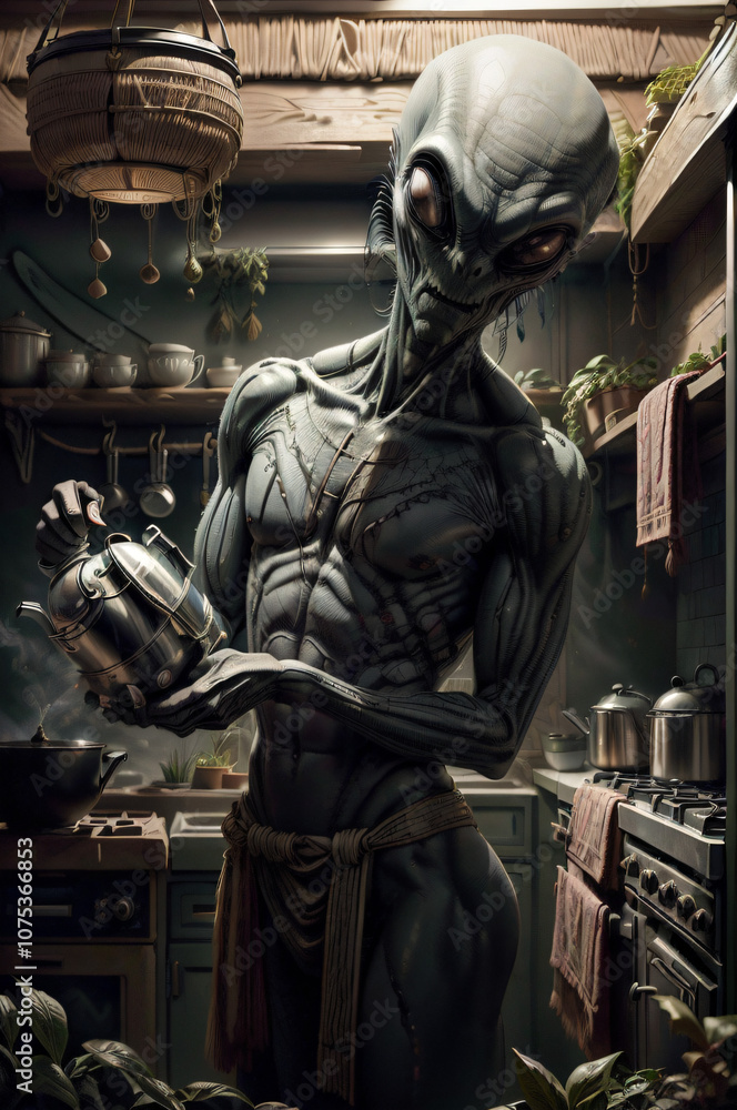 art, portrait, alien, teapot, tea, kitchen, six pack, forest, alien ...