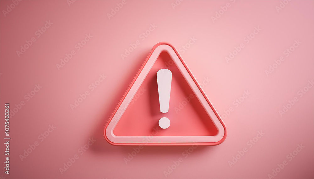 Triangle sign with exclamation mark on pink background. Warning symbol ...