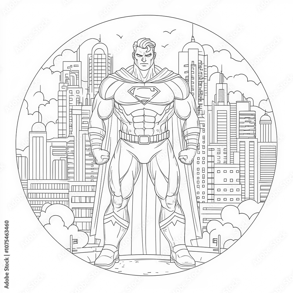 A superhero saving the day in a city, coloring page for kids, simple ...