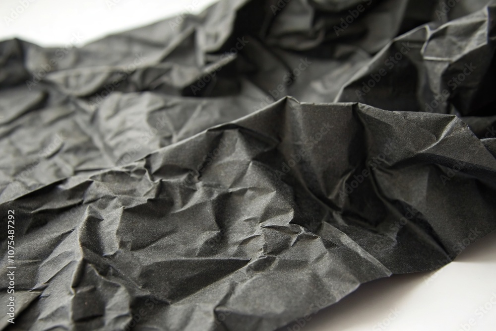 Crumpled black paper texture background with irregular folds and ...