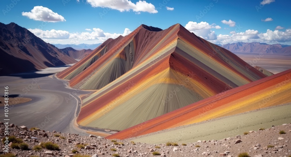Vinicunca, Rainbow Mountain, Peru, colorful striped mountainside under ...