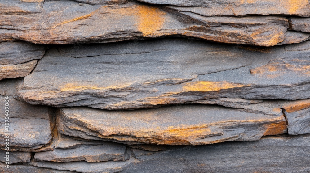 Natural black slate rock texture with unique layering and warm tones ...