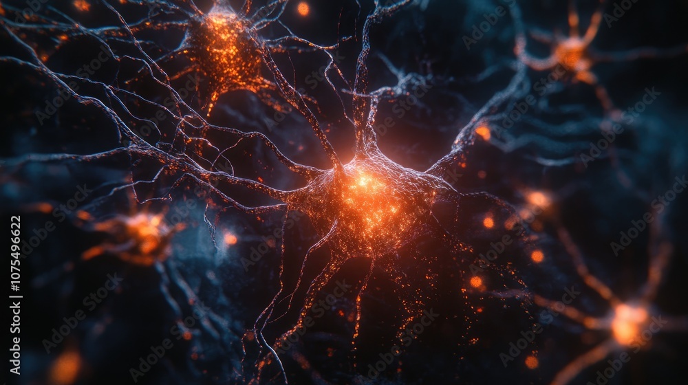 Neuron cells forming a complex neural network Brain neurons interconnected Stock Illustration ...