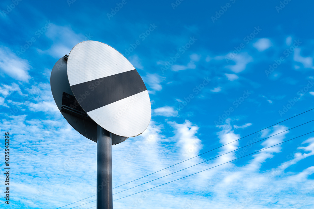 British national speed limit sign seen at the exit of a village in the ...