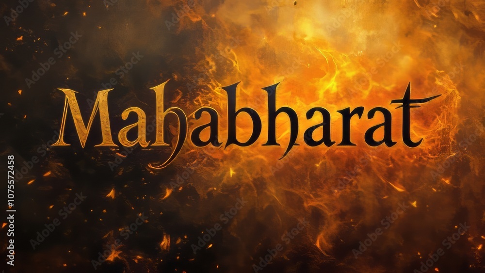 Mahabharat epic text with fiery background, dramatic typography ...