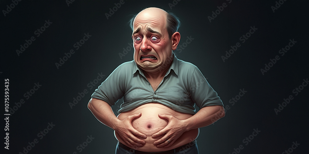 Fat Overweight Old Man Grabbing his Fat Rolls in Shame and Disgust, Sad ...