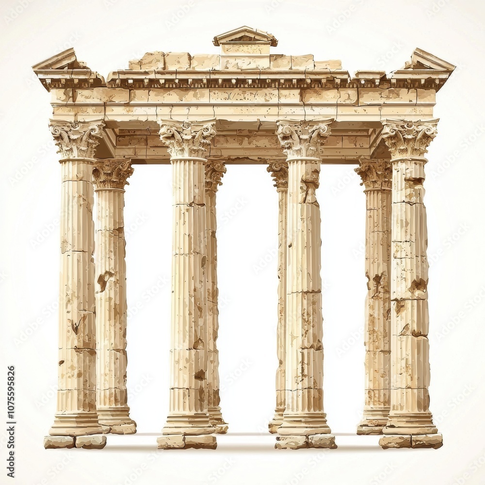Ancient Greek Temple with Four Iconic Columns Displaying Classical ...