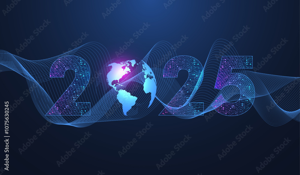 Digital technology abstract poster template 2025 with circuit board ...