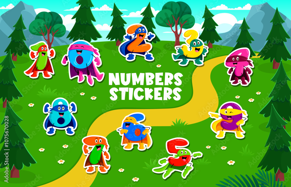 Stickers pack of cartoon math number characters. Cartoon Fun and ...