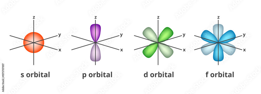 Vector chemical illustration of atomic orbitals – s,p,d, f types ...