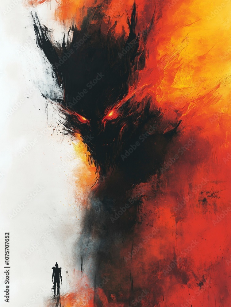 Damned soul, demonic possession, temptation, silhouette of a black ...