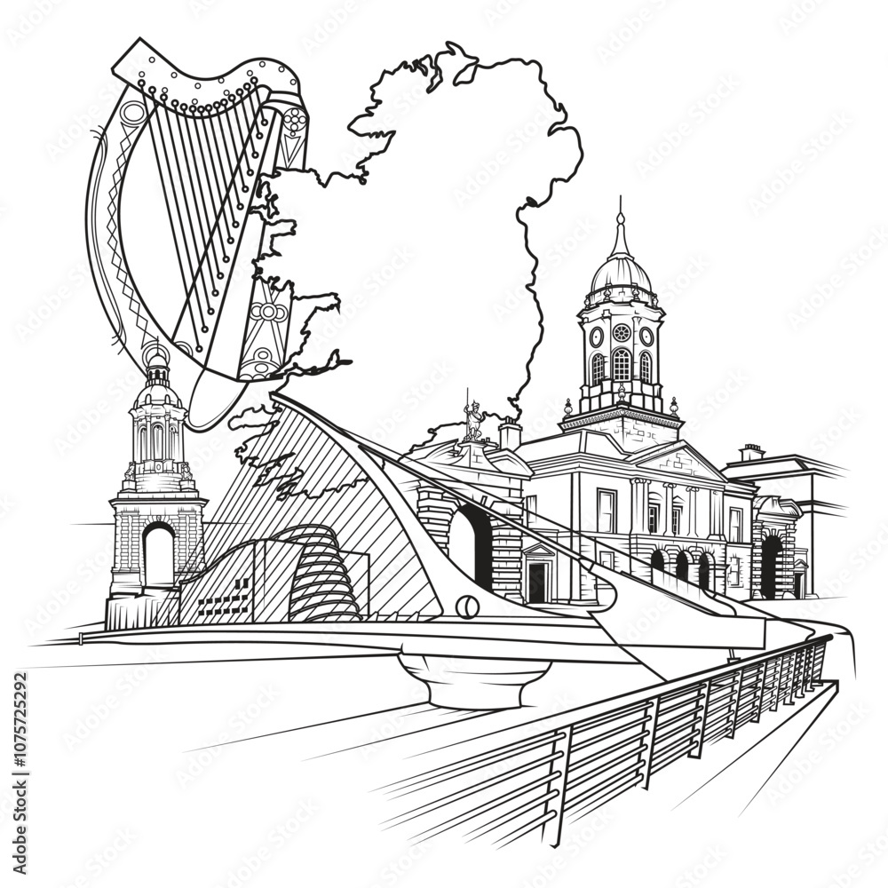 Square vector graphic composition of Dublin Ireland with local ...
