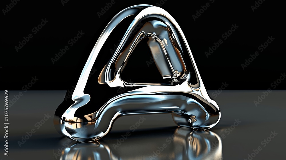 Chrome reflective letter A with fluid metallic design on black ...