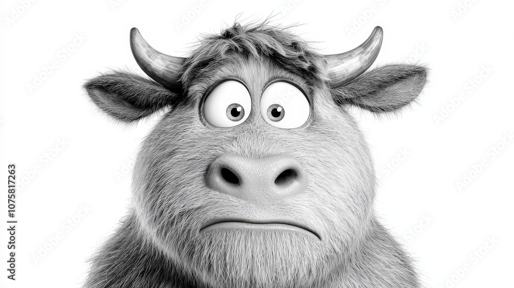 Cute Cartoon Musk Ox with Big Eyes and Furry Face Animal Illustration ...