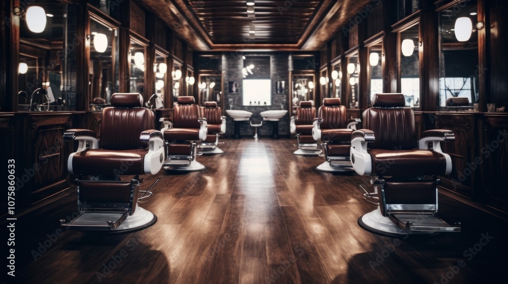 Classic Barber Shop Interior with Vintage Barbers Chairs Stock ...