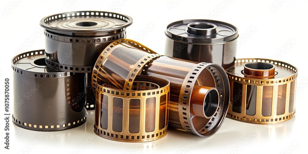 35mm film canisters with vintage film strips , photography, film ...