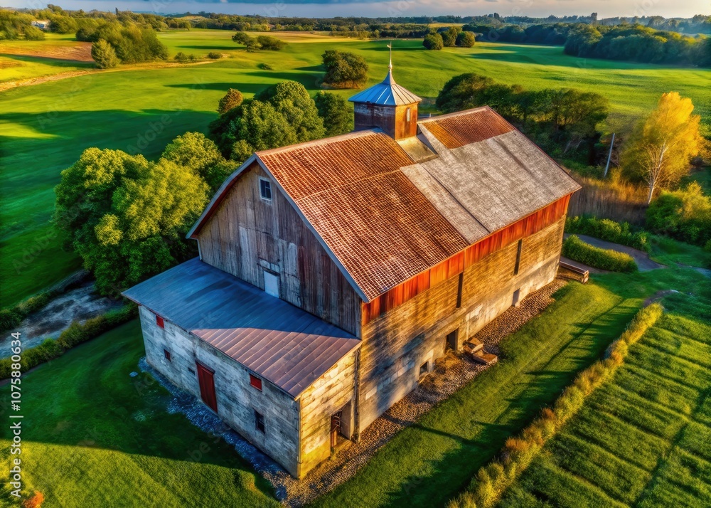 Weathered Barn Beam with Deep Grooves and Age Marks Captured by Drone ...