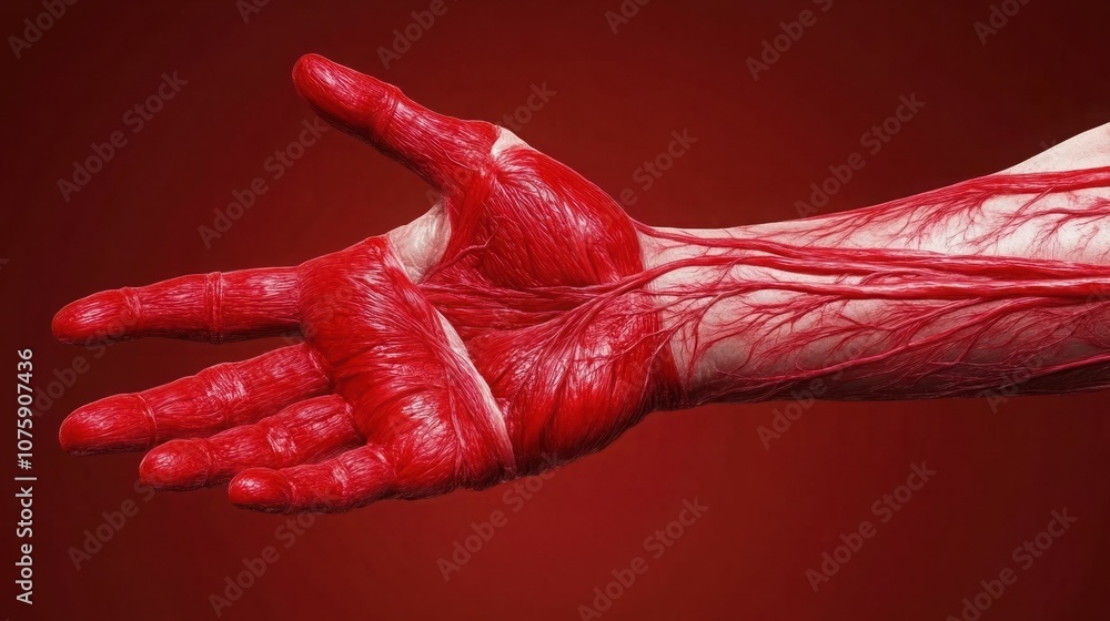 Detailed Anatomy of a rm Muscles and Tendon Connections with Vivid Red ...