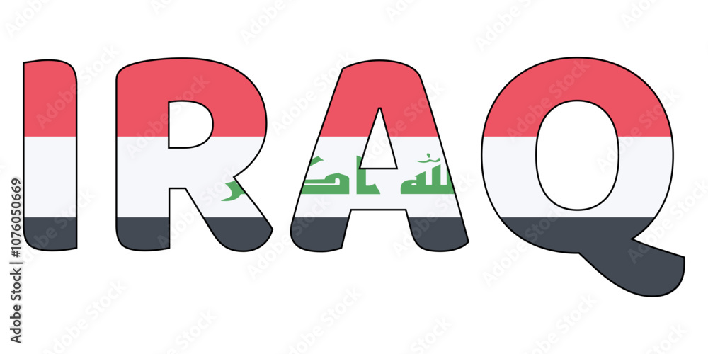 The country name IRAQ is displayed in large, bold letters. Each letter ...