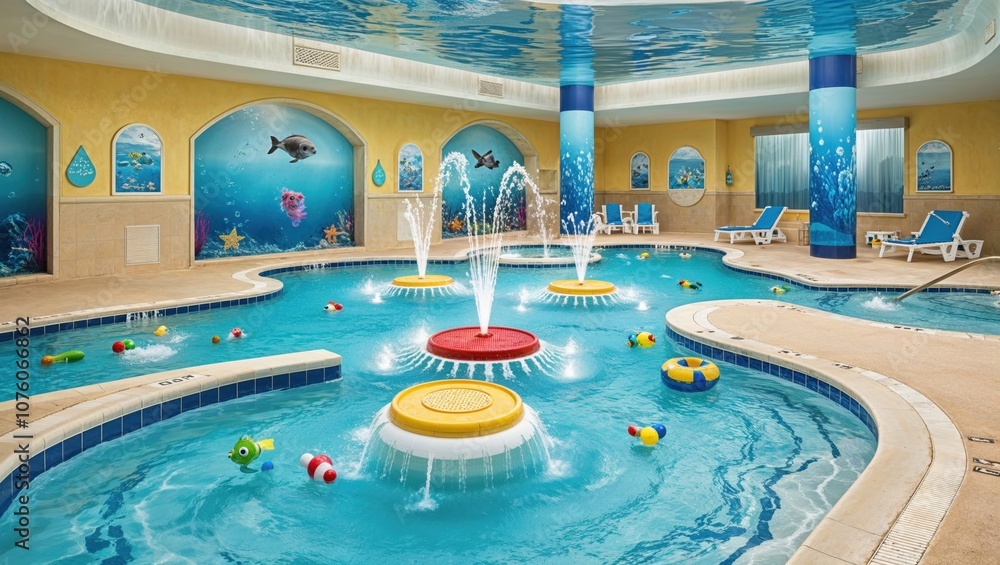 Underwater-Themed Kids Pool with Splash Pads and Interactive Fountains ...