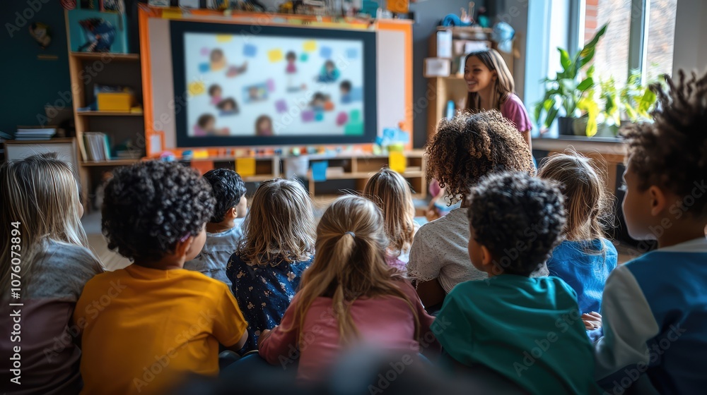 E-learning, Classroom, Online Education, Diverse Group of Children in ...