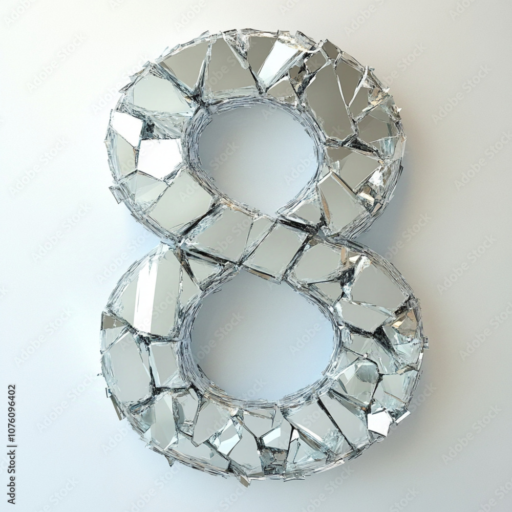 number 8 made of shattered glass form like infinity symbol in white ...