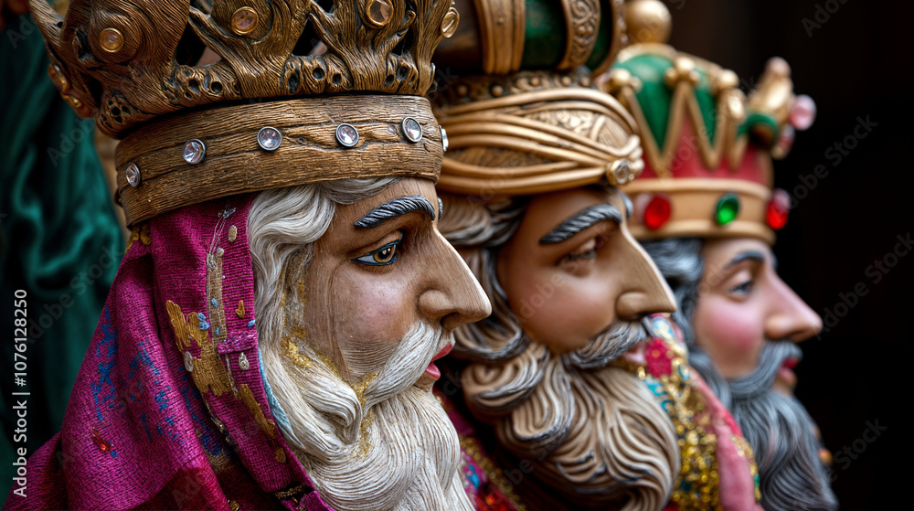 Colorful wooden Three Wise Men with clothes Represented Mexican Culture ...