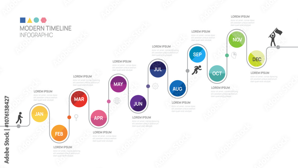 Infographic 12 month steps timeline journey to success growth template ...