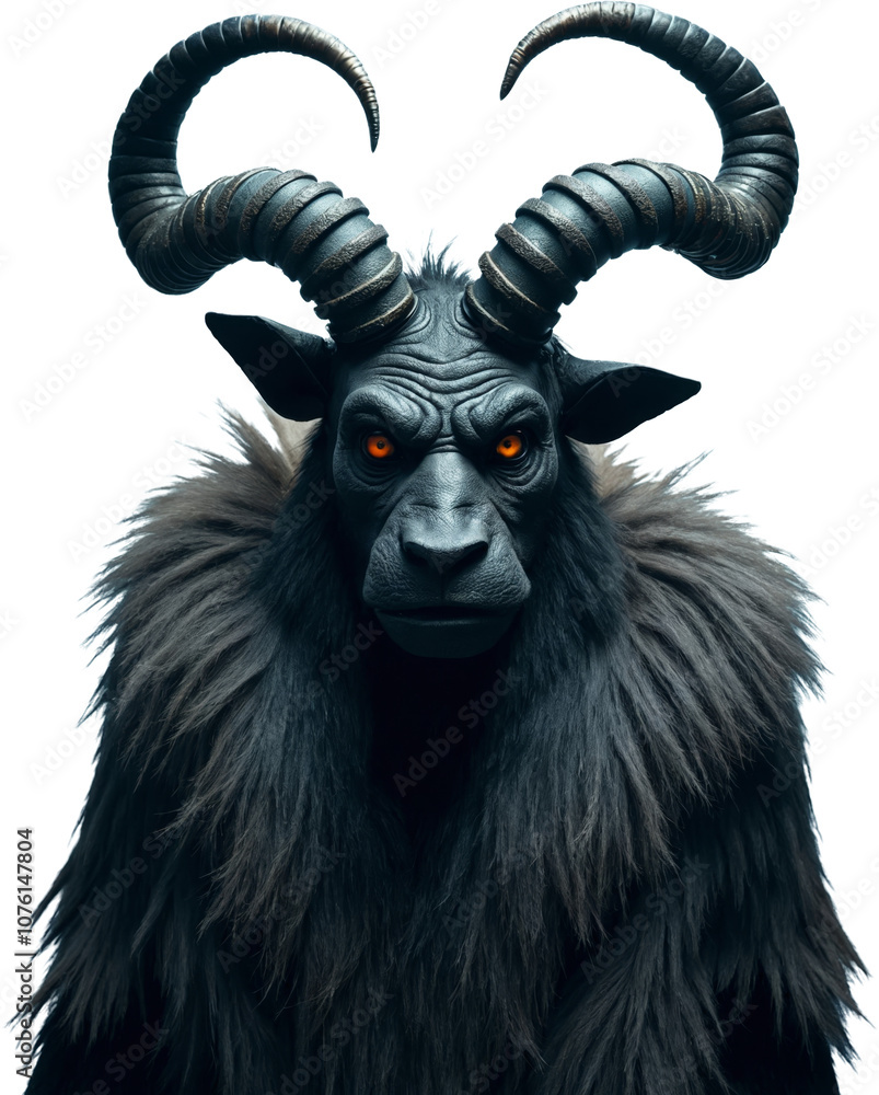 A dark and menacing portrayal of Krampus, depicted as a demonic figure ...