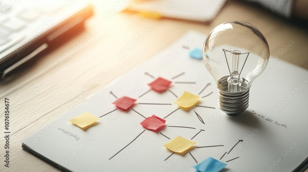 Creative Business Concept with Light Bulb and Sticky Notes on a ...