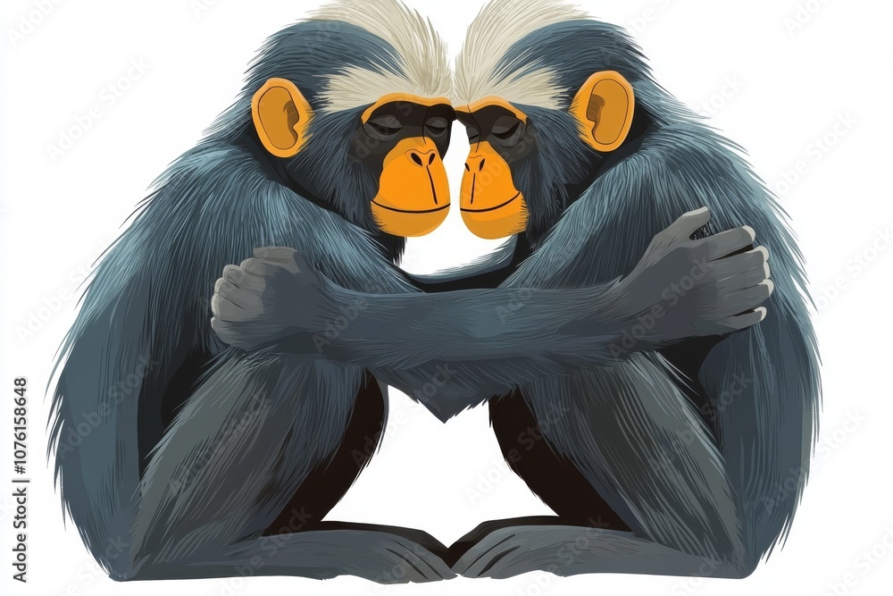 Monkey Day. Cute monkeys hug each other. Love for each other and for ...