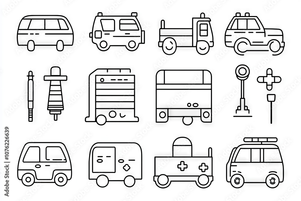 2408_034.Transportation flashcards black and white collection for kids. Vehicles flash cards set ...
