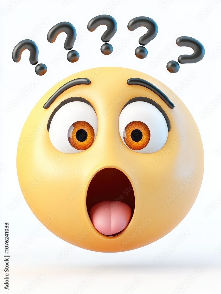 A yellow smiley face with large eyes and an open mouth, rendered in 3D ...