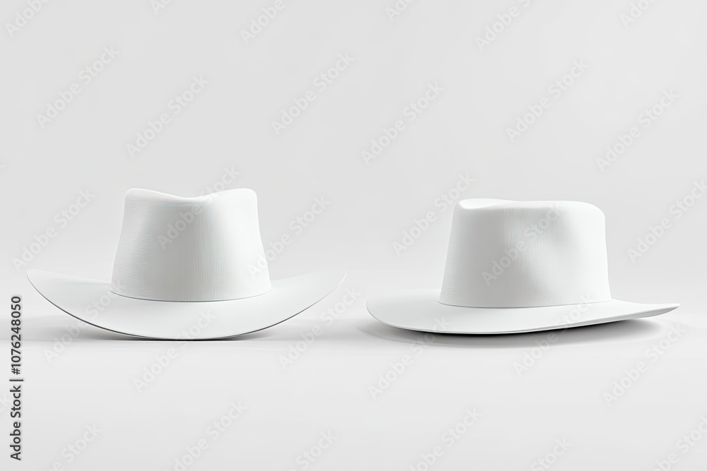 3/4 front angle and back view of a white hat mockup. The hat is ...