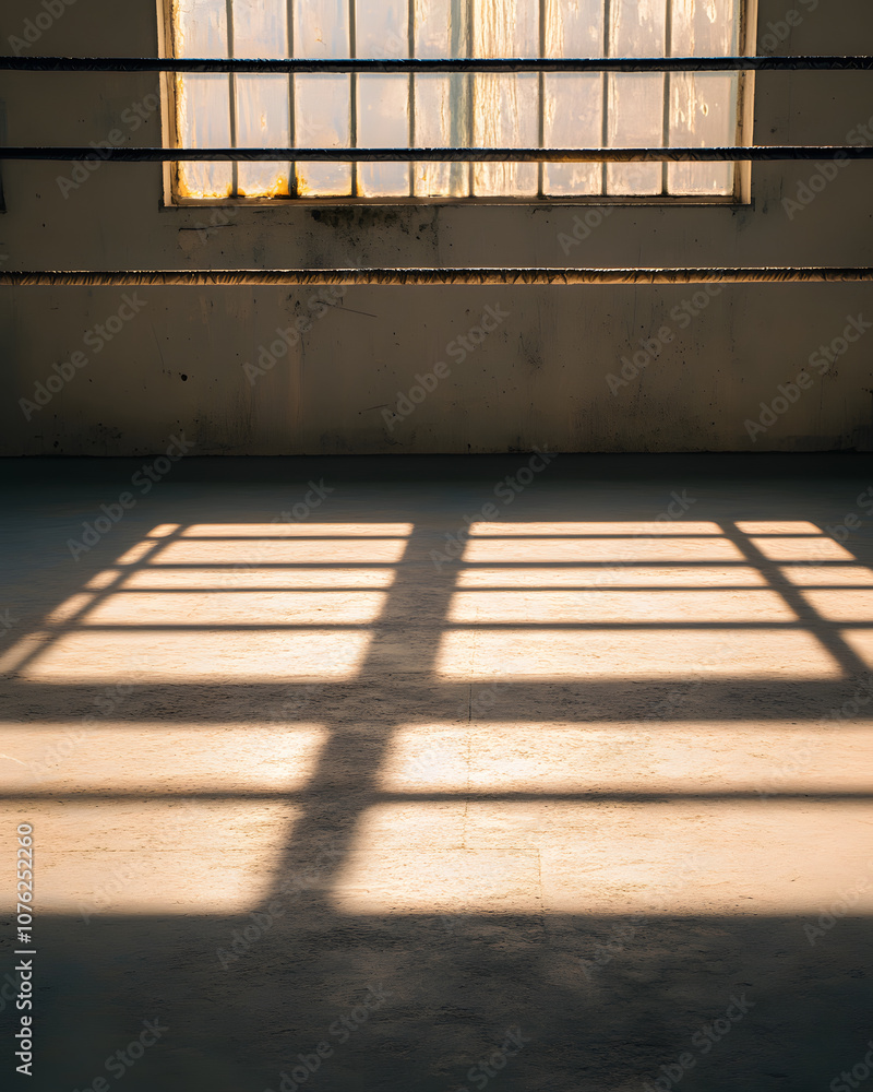 serene boxing ring illuminated by sunlight filtering through window ...