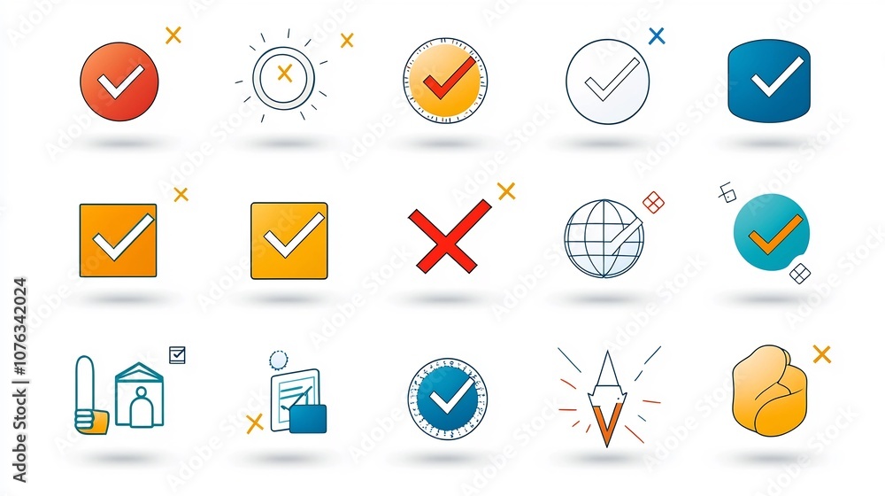 Vibrant featuring a set of colorful icons and symbols including ...