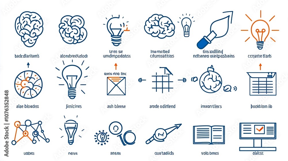 Minimalist icon set illustrating the themes of education learning and ...