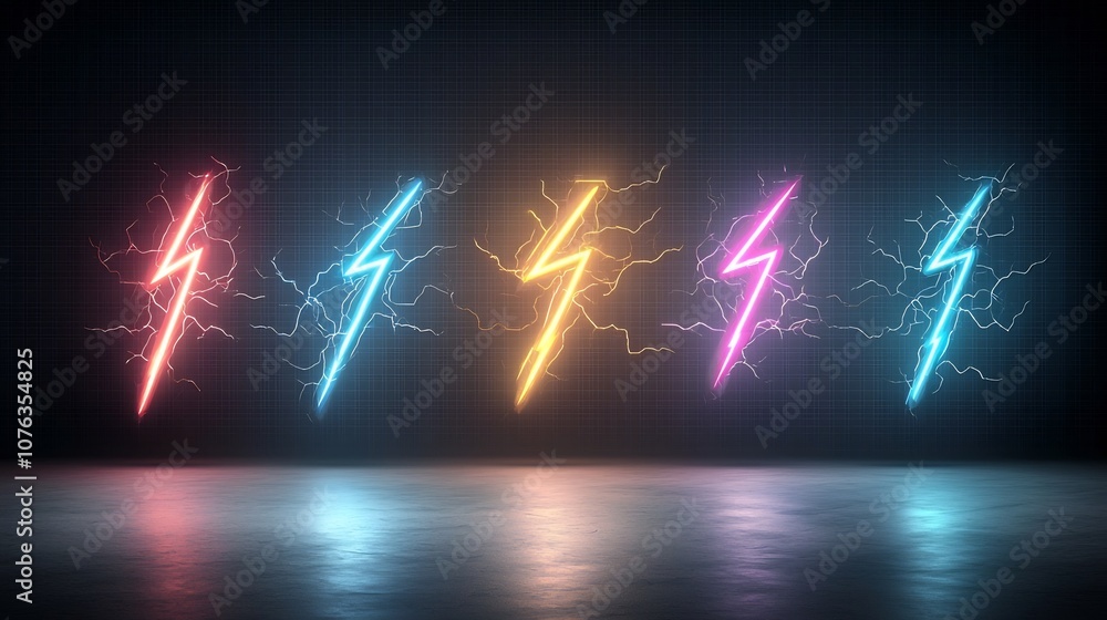 Electrifying multicolored lightning sparks spreading out in sharp ...