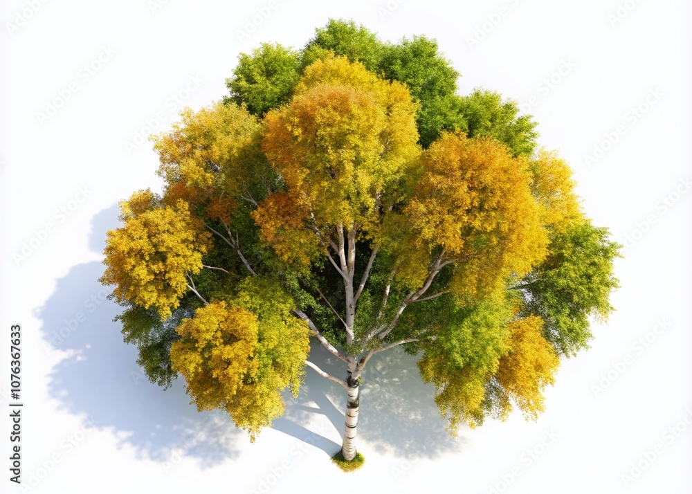Aerial View of a Growing Birch Tree on a White Background for CG ...