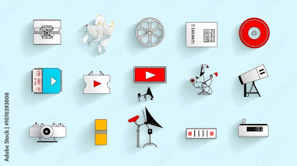 Comprehensive entertainment icon set featuring 15 minimalist outline ...