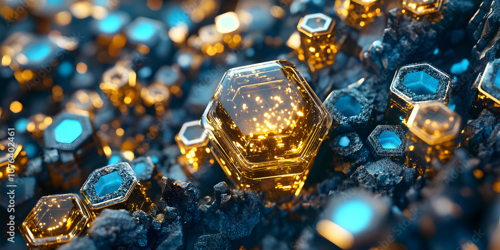 Foto de Stock 3D rendering hexagonal ore, futuristic, sci-fi style ...