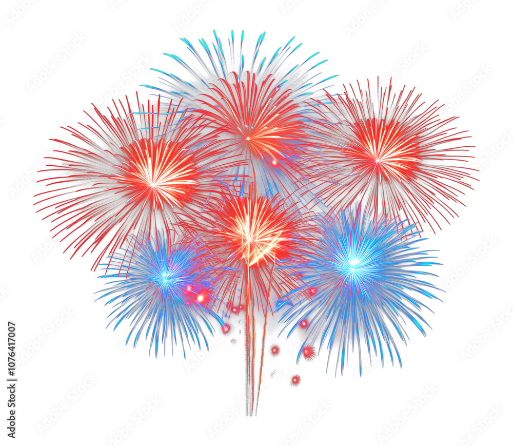 Red and Blue Fireworks Depicting America Isolated on Transparent ...