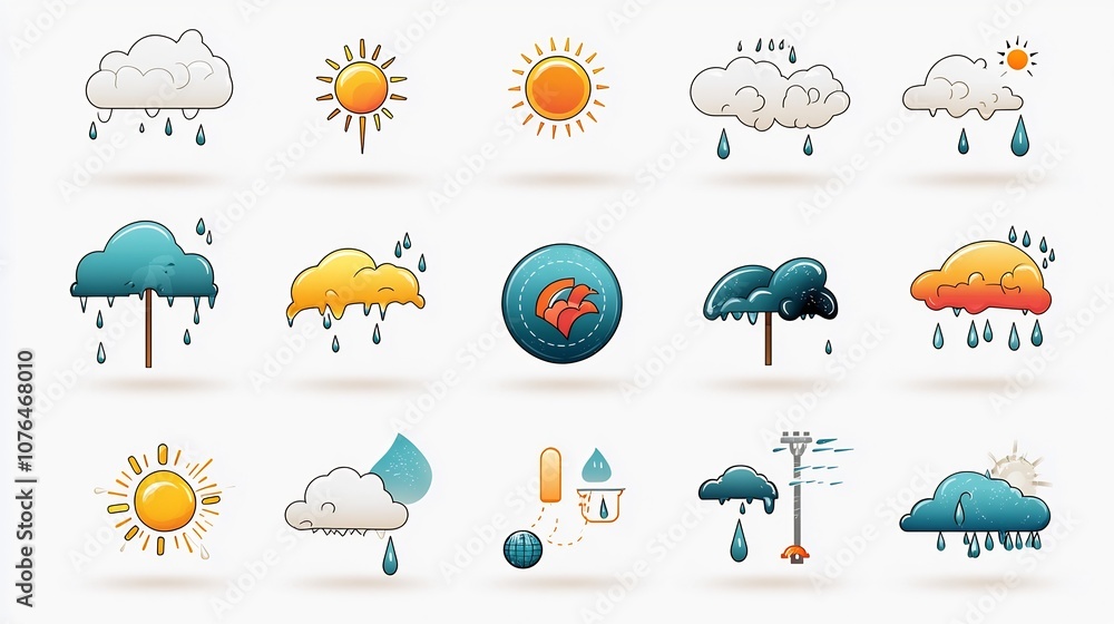Colorful and Easy to Understand Weather Icons in a Style for Digital ...