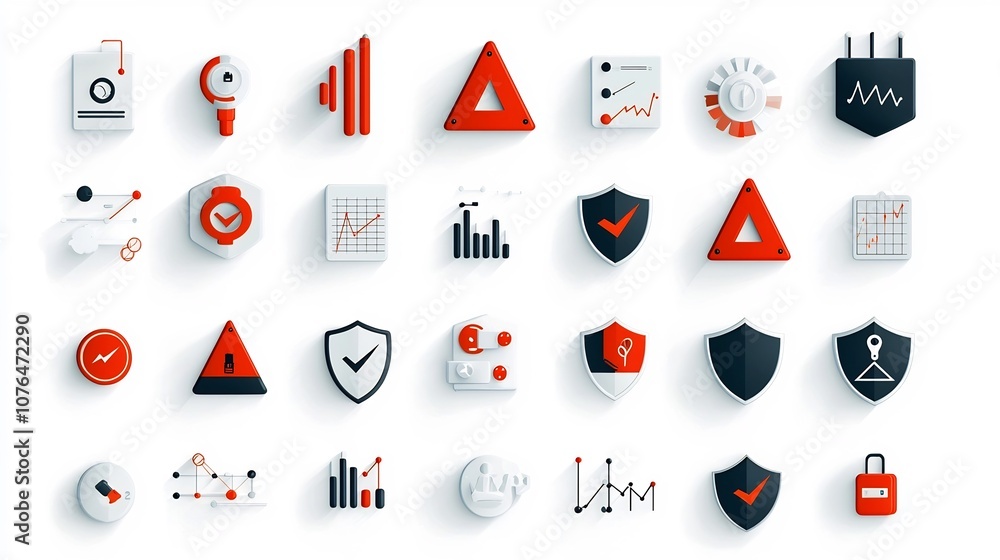 Comprehensive icon collection featuring essential elements for risk ...