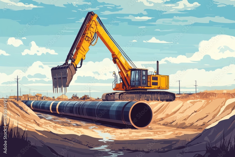 Pipe-laying crane. Installation and construction of the gas pipeline ...