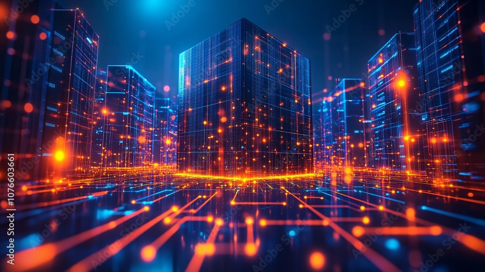 Illustration of a futuristic microchip city in a computer science ...