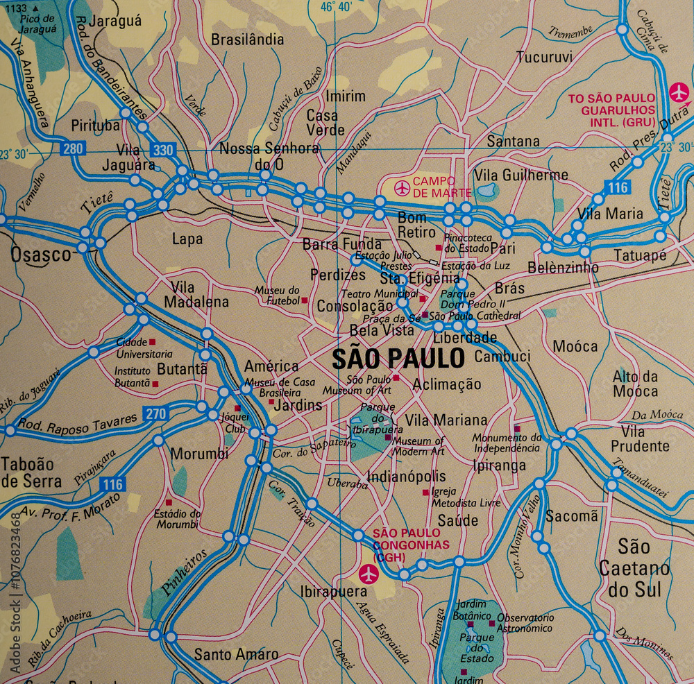 Road map of the greater São Paulo, Brazil area. Stock Photo | Adobe Stock