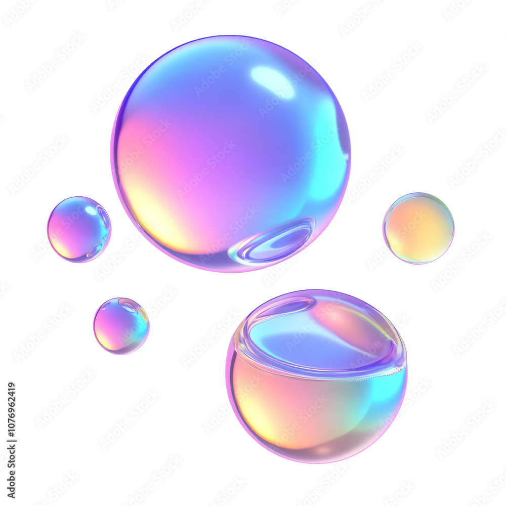 blue purple bubbles fluid holographic Iridescent 3d render icon ...