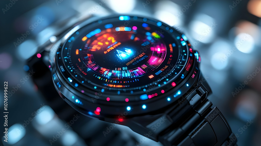 3D Macro Image Futuristic Smartwatch Stock Market Data Close Up Sleek ...